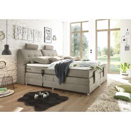 Boxspringbett, B:180cm L:234cm, beige, ED EXCITING DESIGN, 100% Polyester, Komplettbetten, "Palermo", inkl. Motor, Topper, Kopfst&uuml;tze und Stauraum im