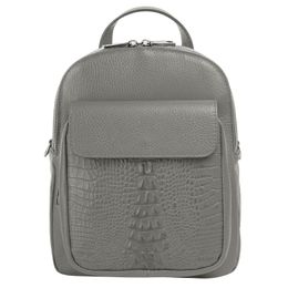 CLUTY Damen Cityrucksack, grau, Leder, Rindsleder, Rucks&auml;cke, echt Leder, Made in Italy