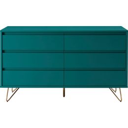 Kommode Salesfever, B:120cm H:70cm T:40cm, blau, MDF, Metall, Schlafzimmer, Sideboards, Haarnadelbeine aus Metall mit Messinglegierung