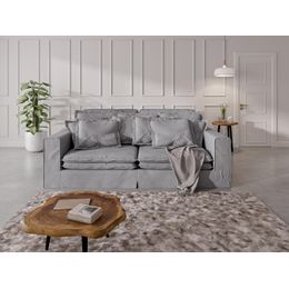4-Sitzer Home Affaire, B:240cm H:94cm T:146cm, grau, 92% Polyester, 8% Nylon, Sofas, "ALISSAS mit vielen Kissen, Biesen an den Kissen", Hussenoptik,