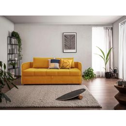 Schlafsofa Alina, B:209cm H:73cm T:95cm, gelb, Chenille EQE (100% Polyester), Jugendzimmer, Sofas, "Marla", inkl. Stauraum und 2 R&uuml;ckenkissen