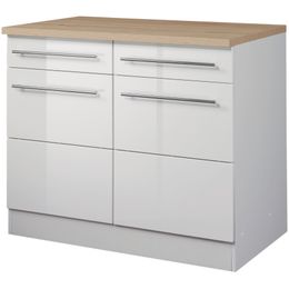 Unterschrank KOCHSTATION, B:100cm H:85cm T:60cm, wei&szlig;, Holzwerkstoff, MDF, K&uuml;che, Schr&auml;nke, "KS-Wien", Breite 100 cm, 2 T&uuml;ren, 2 Schubk&auml;sten, f&uuml;r