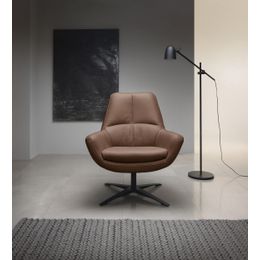 Drehsessel BETYPE, B:81cm H:92cm T:83cm, braun, 100% Echtleder, Wohnzimmer, Sessel, "Be Organic Standard Back, Loungesessel", in elegantem Design mit