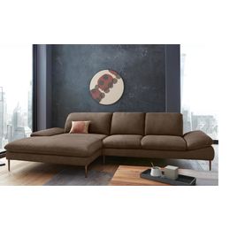 Ecksofa W.Schillig, B:340cm H:87cm T:185cm, braun, Chenille-Flachgewebe R66 (85% Polyester, 15% Nylon);Longlife Xtra-Leder Z59: Glattleder mit
