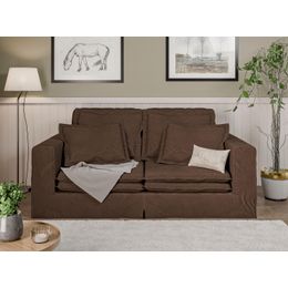 3-Sitzer Home Affaire, B:196cm H:95cm T:108cm, braun, 92% Polyester, 8% Nylon, Sofas, "ALISSAS BIS mit vielen Kissen, Biesen an den Kissen",