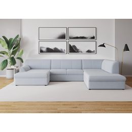 Wohnlandschaft DOMO collection, B:320cm H:78cm T:213cm, blau, Sofas, "Topper, elegant und zeitlos, komfortabel, U-Form", wahlweise mit Bettfunktion
