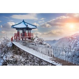 papermoon Fototapete "WINTER-LANDSCHAFT-GUEMOSAN S&Uuml;DKOREA ASIEN WALD SONNE", B/L: 3,5m x 2,6m, Bahnen: 7 Stk., bunt, Schlafzimmer, Tapeten
