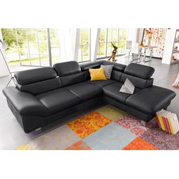 Ecksofa COTTA, B:268cm H:73cm T:214cm, schwarz, Kunstleder SOFTLUX;LEDER BEEFY (ein abgedecktes Spalt-Rindsleder) im Sitz und R&uuml;cken (Korpus in