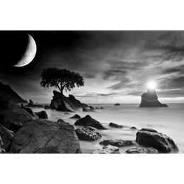 papermoon Fototapete "Landschaft Schwarz & Wei&szlig;", B/L: 5m x 2,8m, Bahnen: 10 Stk., schwarz, Schlafzimmer, Tapeten