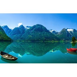 papermoon Fototapete "Photo-Art CHRISTER OLSEN, DER GLETSCHERSEE", B/L: 3,5m x 2,6m, Bahnen: 7 Stk., bunt, Schlafzimmer, Tapeten