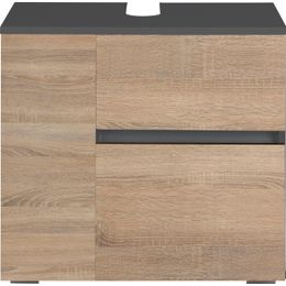 Waschbeckenunterschrank Home Affaire, B:60cm H:55cm T:35cm, grau, Holzwerkstoff, Badezimmer, Schr&auml;nke, "Wisla", Siphonausschnitt,