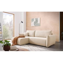 Ecksofa Home Affaire, B:257cm H:88cm T:177cm, beige, Wohnzimmer, Sofas, "MAVAS Schlafsofa mit Bettkasten, L-Form", ca.257/127cm (Liegefl&auml;che 212/145
