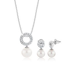 NENALINA Damen Schmuckset "Kreis Kristalle Perlen 925 Silber", onesize, silber, Silber 925 (Sterlingsilber), Schmuck_Sets