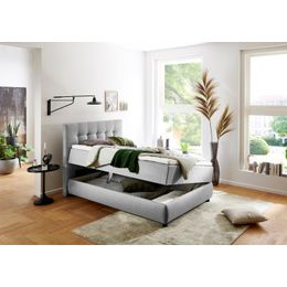 Boxbett, B:127cm L:213cm, grau, ATLANTIC HOME COLLECTION, Komplettbetten, "LILO", inkl. Bettkasten und Topper