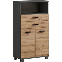 Midischrank Welltime, B:59,8cm H:110,5cm T:32,6cm, schwarz, FSC-zertifizierter Holzwerkstoff, Badezimmer, Schr&auml;nke, "Palermo, Breite 60 cm made in
