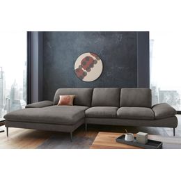 Ecksofa W.Schillig, B:340cm H:87cm T:185cm, grau, Chenille-Flachgewebe R66 (85% Polyester, 15% Nylon);Longlife Xtra-Leder Z59: Glattleder mit