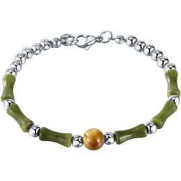 Firetti Damen Armband "Schmuck Geschenk Edelstahl Armschmuck Erbskettengliederung Natursteine", 20cm, Edelstahl, gr&uuml;n, Edelstahl, Armb&auml;nder, mit