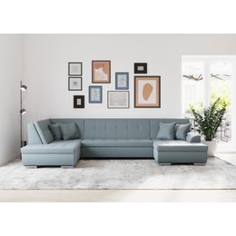 Wohnlandschaft DOMO collection, B:364cm H:83cm T:201cm, gr&uuml;n, 100% Polyester, Sofas, "Treviso incl. Zierkissen, moderne Steppung, XXL: B/T/H: