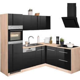Winkelk&uuml;che KOCHSTATION, B:230cm H:200cm T:60cm, schwarz, Komplettk&uuml;chen-Sets, "KS-Brindisi", Stellbreite 230/170 cm, wahlweise mit E-Ger&auml;ten, mit