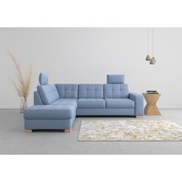 Sit & More Ecksofa SIT & MORE, B:249cm H:82cm T:213cm, blau, Wohnzimmer, Sofas, "Quincy L-Form", wahlweise mit Bettfunktion und Bettkasten