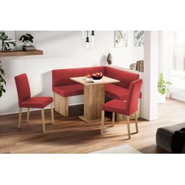 Eckbank, B:130cm H:83cm T:130cm, rot, MASSIVLINE & MORE, Holzwerkstoff, Kunstleder, Spanplatte, Esszimmer, Sitzb&auml;nke, "Anna 2", Schenkel