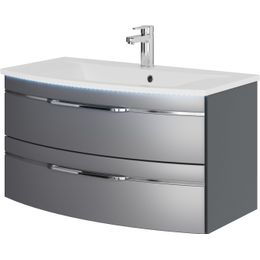 Waschtisch SAPHIR, B:91cm H:50,2cm T:50,1cm, grau, Badezimmer, Waschtische, "Serie 7045 Mineralmarmor-Waschtisch und Unterschrank, 91 cm breit",