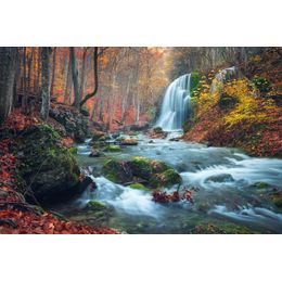 papermoon Fototapete "Wasserfall im Wald", B/L: 5m x 2,8m, Bahnen: 10 Stk., bunt, Schlafzimmer, Tapeten