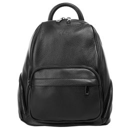 CLUTY Damen Cityrucksack, schwarz, Leder, Rindsleder, Strukturmuster, Rucks&auml;cke, echt Leder, Made in Italy