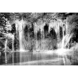 papermoon Fototapete "Wasserfall Schwarz & Wei&szlig;", B/L: 4m x 2,6m, Bahnen: 8 Stk., schwarz, Schlafzimmer, Tapeten