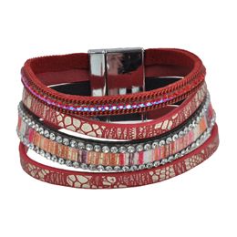 Steuer Damen Armband "Velour rot 4-reihig", 19cm, Metall, rot, Metall, Armb&auml;nder