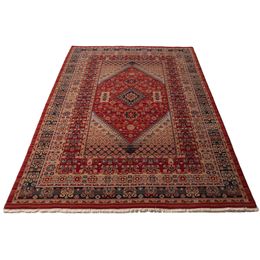 Wollteppich Theko, B:60cm H:12mm L:90cm, rot, Wolle, Wohnzimmer, Teppiche, "Saharna 2400", reine Wolle, Orient-Optik, mit Fransen