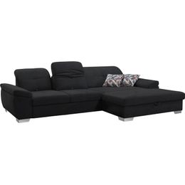 Ecksofa Alina, B:300cm H:91cm T:199cm, schwarz, Struktur weich (100% Polyester), Wohnzimmer, Sofas, "Tessa", inkl. Sitztiefenverstellung, wahlweise
