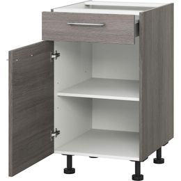 Unterschrank KOCHSTATION, B:60cm H:75cm T:56cm, grau, K&uuml;che, Schr&auml;nke, "KS-Trea US60", mit einem Auszug und einer T&uuml;r, Einlegeboden, Breite 60 cm,