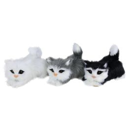 I.GE.A. Dekofigur "Tierfigur mini Katzen 3er Set", B/H/T: 8cm x 7cm, wei&szlig;, Wohnzimmer, Dekofiguren, Kunstfell Statue Ornament Dekotier Deko-Objekt