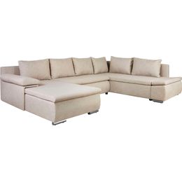 Wohnlandschaft Home Affaire, B:325cm H:83cm T:229cm, beige, 100% Polyester, Sofas, "Acra U-Form", mit Bettfunktion und Bettkasten, in Mattenoptik