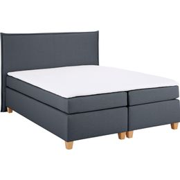 Boxspringbett Home Affaire, B:152cm L:225cm, grau, Struktur fein (100% Polyester), Komplettbetten, "Houssay", inkl. Topper, 5 Breiten, 2 H&auml;rtegraden