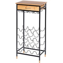 Wenko Weinflaschenhalter "Modell Loft", B:30cm H:95cm L:48cm, braun, Flaschenhalter, Flaschenregal f&uuml;r 16 Flaschen mit Schublade, Metall und Bambus