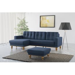 Sit & More Ecksofa SIT & MORE, B:279cm H:90cm T:167cm, blau, 100% Polyester, Wohnzimmer, Sofas, "Orient 5 L-Form", mit Strass-Stein, wahlweise mit Bettfunktion
