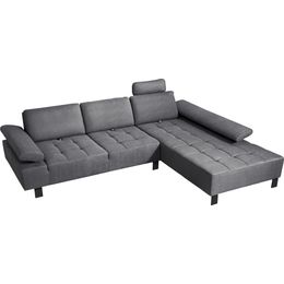Ecksofa Alina, B:270cm H:103cm T:223cm, grau, Struktur fein XBO (100% Polyester), Wohnzimmer, Sofas, "Royce", inklusive Sitztiefenverstellung, 270 cm