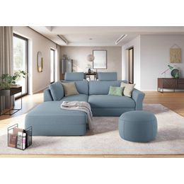 Sit & More Ecksofa SIT & MORE, B:243cm H:80cm T:198cm, blau, Samtoptik (100% Polyester);Soft clean (98% Polyester, 2% Polyamid);Struktur fein (100% Polyester),