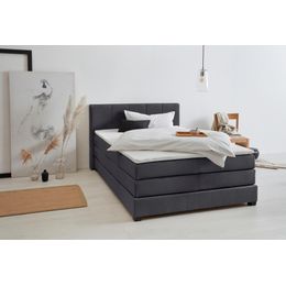 Boxspringbett OTTO products, B:150cm L:213cm, schwarz, Struktur fein aus 100%-recyceltem Polyester, Komplettbetten, "Peetu",