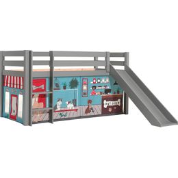 Spielbett Vipack, B:218cm H:114cm L:210cm, grau, Kinderzimmer, Betten, "Pino, Kiefer massiv, mit Rolllattenrost u. Textil-Set, Made in Europe",