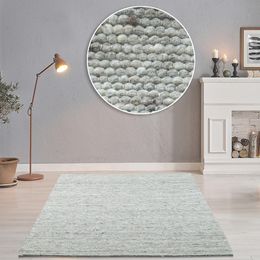 Wollteppich Theko, B:70cm H:12mm L:140cm, beige, Schurwolle, Wohnzimmer, Teppiche, "Alpen", handgewebter Wendeteppich, meliert, reine Wolle,
