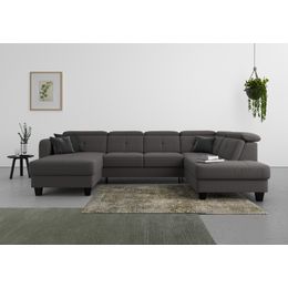 Sit & More Wohnlandschaft SIT & MORE, B:321cm H:85cm T:195cm, grau, Sofas, "Belluci U-Form", Kopfteilverstellung und Federkern, wahlweise mit Bettfunktion