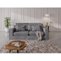 4-Sitzer Home Affaire, B:240cm H:94cm T:146cm, grau, 92% Polyester, 8% Nylon, Sofas, "ALISSAS mit vielen Kissen, Biesen an den Kissen", Hussenoptik,