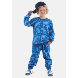 DENOKIDS Damen Hausanzug "Dino Park", Gr. 92, blau, 67% Baumwolle, 33% Polyester, bedruckt, Homewear-Sets, mit Dinosaurier-Muster