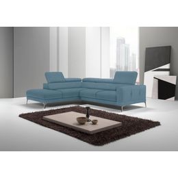 Ecksofa Egoitaliano, B:268cm H:97cm T:226cm, blau, Luxus-Microfaser (100% Polyester) Leder &raquo;BULL&laquo; (echtes Rindsleder). Geschliffenes, pigmentiertes