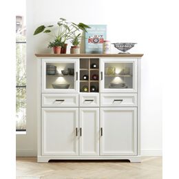 Highboard Innostyle, wei&szlig;, Holzwerkstoff, MDF, Wohnzimmer, Sideboards, "Jasmin", 2 Glas-/Holzt&uuml;ren, 8 offene F&auml;cher, inkl. LED-Beleuchtung