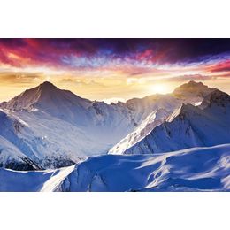 papermoon Fototapete "Schneeberge", B/L: 5m x 2,8m, Bahnen: 10 Stk., bunt, Schlafzimmer, Tapeten