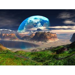 papermoon Fototapete "PLANETEN-FUTURISTISCH WELTRAUM MOND GALAXIE UNIVERSUM", B/L: 3m x 2,23m, Bahnen: 6 Stk., bunt, Schlafzimmer, Tapeten